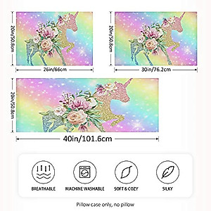Blueangle Rainbow Unicorn Satin Pillowcase for Hair and Skin Silk Pillowcase, Standard Size(20x26 inches) - Slip Cooling Satin Pillow Covers with Envelope Closure