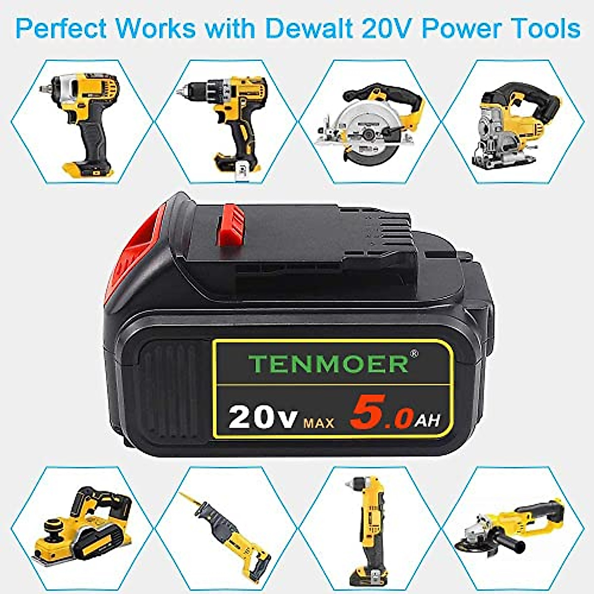TENMOER 2 Pack 5.0Ah Compatible with Dewalt 20V 5.0Ah Battery Replacement for Dewalt 20V Batteries Power Tools