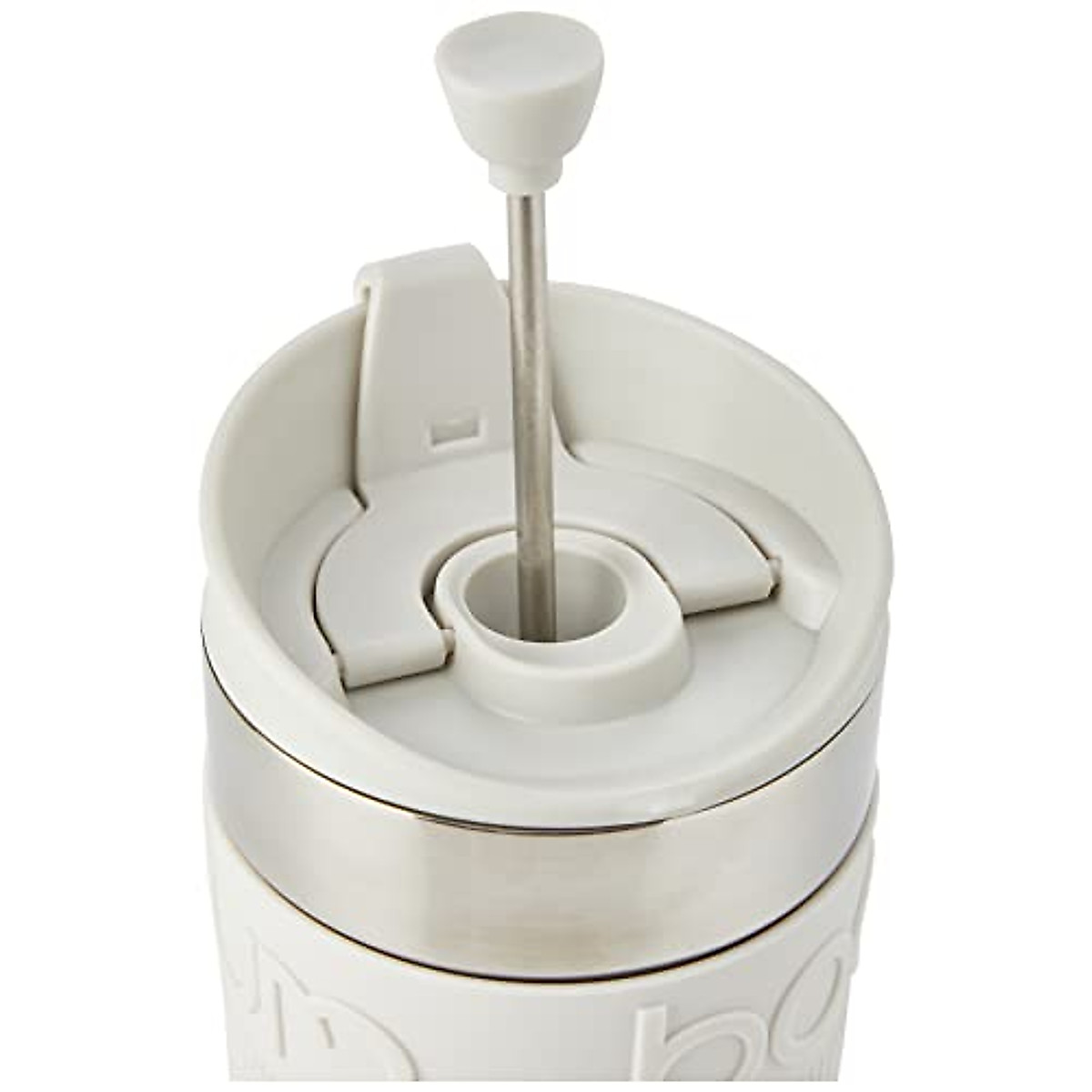 Bodum Travel French Press Coffee Maker Set, Stainless Steel with Extra Lid, Vacuum, 0.35 L/12 oz, White