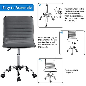 Yaheetech Velvet Armless Office Chair, Ergonomic Low Back Desk Chair with Adjustable Height/Wheels, Dark Gray