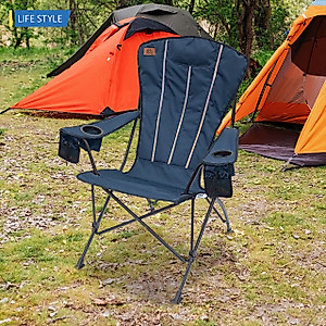 Outdoor-Forest HIGHBACK Adirondack Folding, Portable camping chair,Built in pillow. Two cup holder, Extra storage mesh pocket (Navy)