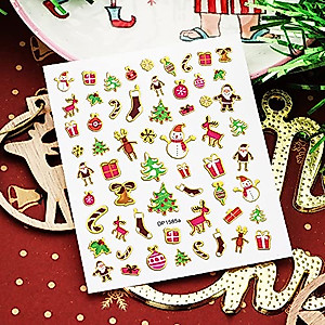 Christmas Nail Stickers, 3D Metallic Christmas Nail Art Decals Snowflakes Christmas Tree Snowmen Santa Claus Reindeer Gift Xmas Nail Design Self-Adhesive Metal Gold Winter Nail Decals for Women Girls(9 Sheets )