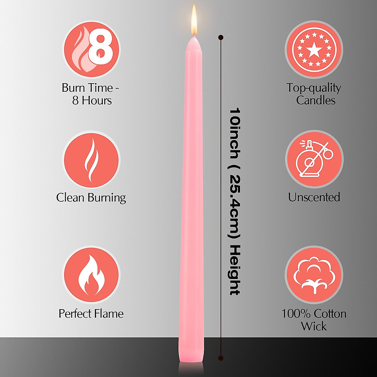 12 Pack Pink Taper Candles - Taper Candles 10 Inch Dripless, Smokeless & Unscented - 8 Hours Long Burning - Tall Candlesticks - Ideal for Weddings, Dinner Parties, Home Decor, Birthday Party
