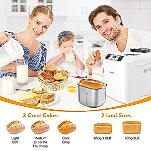Bread Machine,AUMATE 2LB Bread Maker,with 12 Presets,Gluten-Free Setting,Auto Fruit Nut Dispenser & Nonstick Pan,2 Loaf Sizes,13H Reserve & 1H Keep Warm (Milky White)