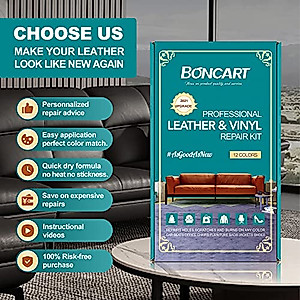 BONCART Vinyl and Leather Repair Kit for Furniture/Sofa/Purse/Car Seat/Couch - Scuffs, Scratches, Restore Any Material, Bonded, Italian, Leather, Genuine Leather