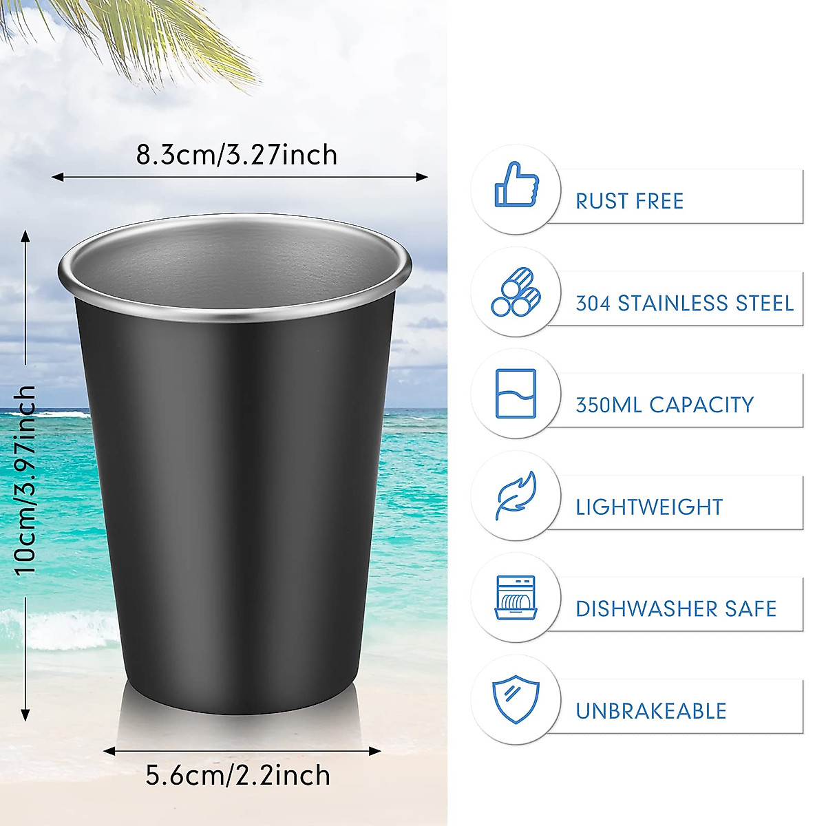 10 Packs Stainless Steel Cups Unbreakable 12 oz Pint Tumbler Stackable Metal Cup Black Drinking Glasses Shatterproof Cup Tumblers Drinking Cups for Birthday Party Camping Travel Outdoors Supplies