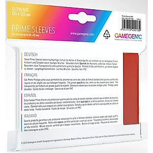 Prime Standard-Sized Card Sleeves | 100 Pack of 66 mm by 91 mm Card Sleeves | Premium Quality Card Game Holder | Use with TCG and LCG Games | Extra High Clarity | Red Color | Made by Gamegenic