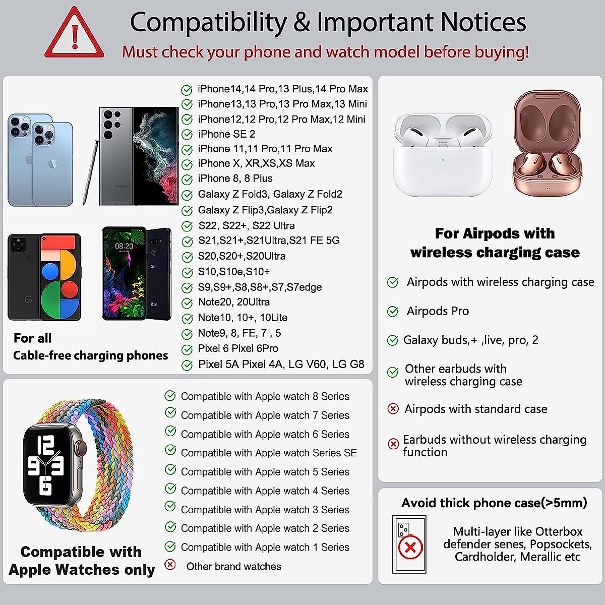 Wireless Charging Station, YiJYi 3 in 1 Watch Charger Stand with Digital Clock Suitable for iWatch SE/6/5/4/3/2/1,AirPods Pro, for iPhone 15/14/13/12/11 Pro Max/XS/XR/X/8/Samsung S23/S22/S21