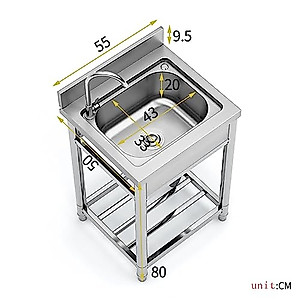 Stainless Steel Sink, Single Tank With Bracket Integrated Simple Floor Washbasin, Household Balcony Kitchen Sink Commercial