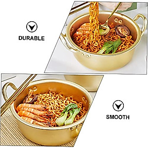 Yardwe 1pc Korean Instant Noodle Pot Foods Ceramic Nonstick Frying Pan Japanese Wok Metal Stock Pot Lid Cooking Pot Ramyun Hot Pot Practical Noodles Pot Kitchen Gadget Binaural Candy