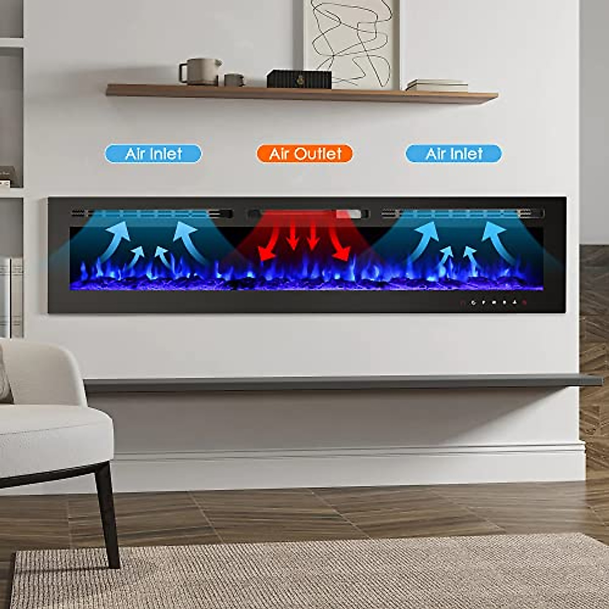 PAOLFOX 70 inch Electric Fireplace Insert,Electric Wall Mounted,Wall with Remote Control,Linear Fireplace,Led Fireplace,Electric Recessed,9 Flame Colors… Black