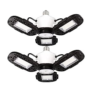 OOOLED LED Garage Lights 2 Pack, 100W Garage Light, Deformable LED Garage Ceiling Lights Supporting E26/E27 Base, 12500LM 6500K Cold White, LED Lights for Garage, Warehouse, Workshop, Basement