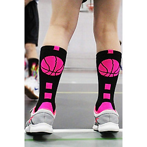 MadSportsStuff Basketball Logo Athletic Crew Socks, Medium - Black/Gold