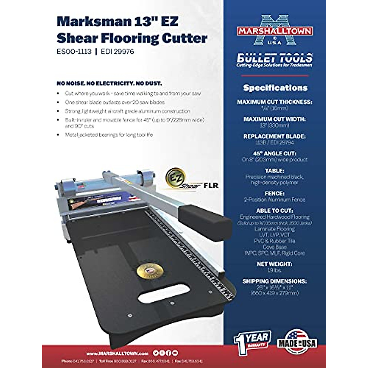 Bullet by MARSHALLTOWN EZ Shear 13" Marksman Flooring Shear, Professional-Grade, Versatile, Lightweight, Versatile, 90-degree and 45-degree cuts, Made in USA, 213-SID