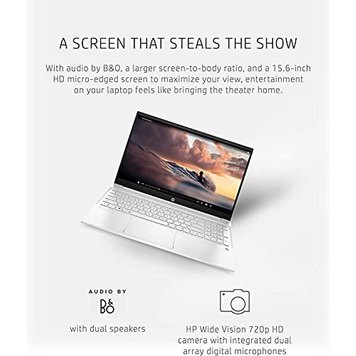 HP Pavilion 15 Laptop, 15.6" FHD Touchscreen, AMD Ryzen 5 5500U Processor, 32GB RAM, 1TB SSD, Backlit Keyboard, WiFi 6, Fingerprint Reader, B&O Audio, Webcam, Windows 11 Home, Silver