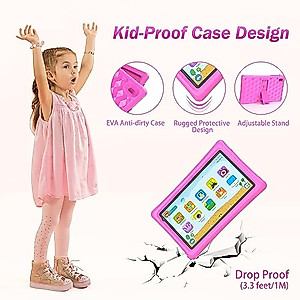 Kids Tablets, 7 inch Tablet for Kids Toddlers, Android Kids Tablet Children Tablet 2GB+32GB with Parental Control, Bluetooth, WiFi, Dual Camera, Google Play Store Pre Installed (Pink)