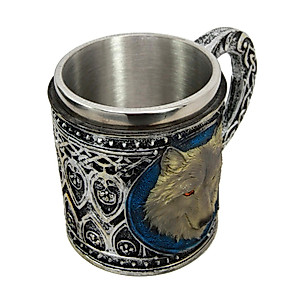 Ebros Gift Alpha Gray Wolf Celtic Tribal Magic Resin 16oz Mug With Stainless Steel Rim Figurine For Coffee Tea Cereal Drinks Halloween Party Hosting Kitchen Dining Decor Of Wolves Timberwolf Direwolf