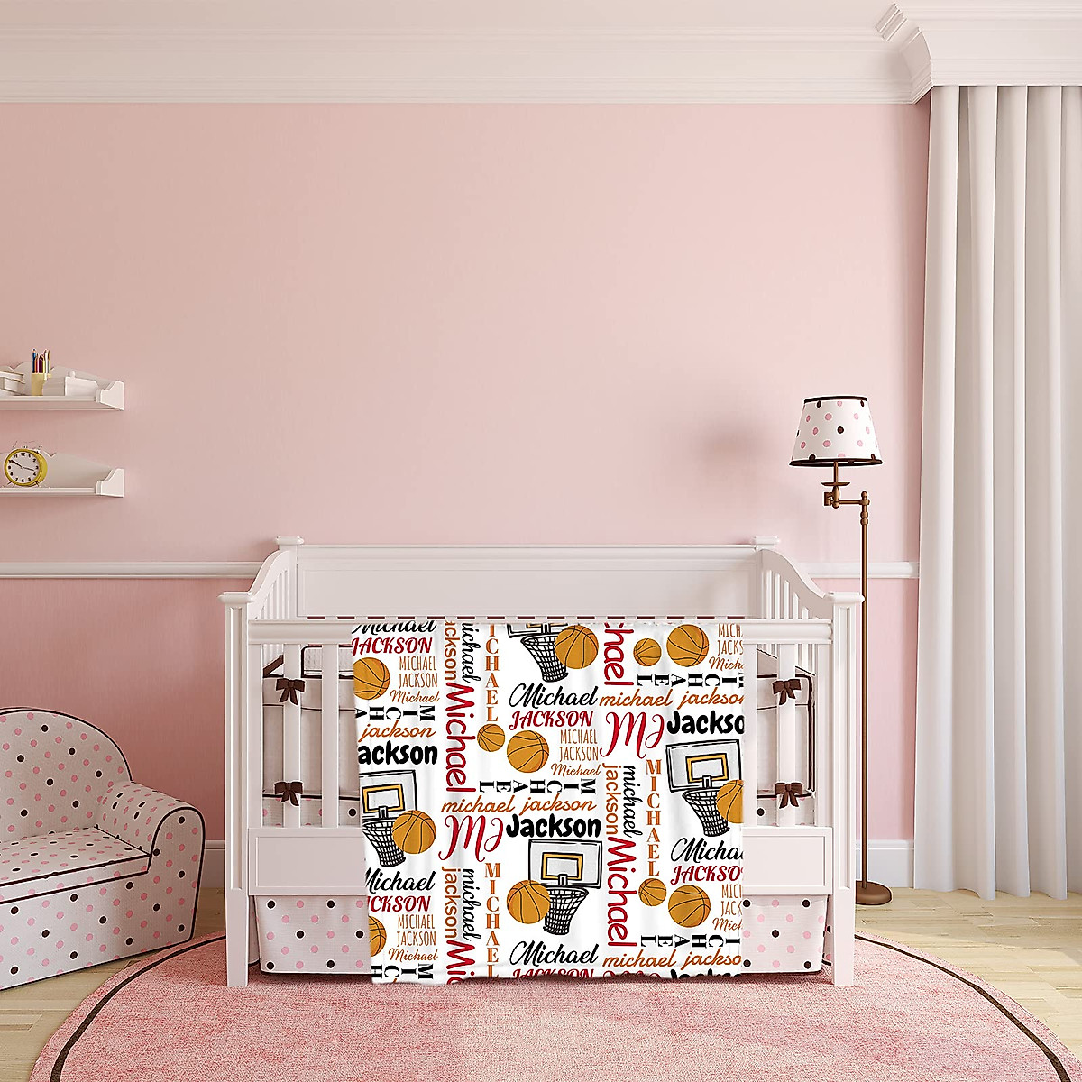 Munific Personalized Baby Blanket Gift - Basketball Blanket - Sports Basketball Personalized Baby Blanket - Custom Baby Name Monogrammed Blanket