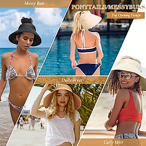 6 Pcs Foldable Straw Summer Beach Hat for Women Wide Brim Ponytail Sun Visor Adjustable Caps for Travel (Classic Colors)