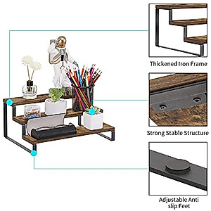 Giikin 3-Tier Spice Rack, 13.7 Inch Wood Step Shelf Countertop Spice Storage Holder, Kitchen Pantry Cabinet Organizer Cupboard for Spice Bottles, Jars, Seasonings, Baking Supplies, Metal Frame
