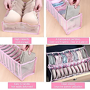 3pcs Underwear Organizers and Storage Baskets for Clothset Drawers, 6,7,11 Grids Wardrobe Clothes Organizer, Portable Clothing Storage Bins Containers for Bra,Underpants,Socks,Jeans,Scarf,Gray (GREY)