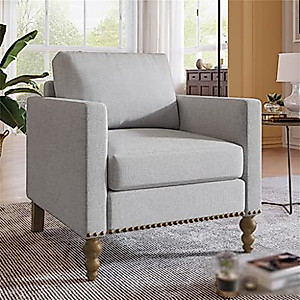 sgzyl Linen Armchair Accent Chair with Nailhead Trim Wooden Legs Single Sofa Couch for Living Room, Bedroom, Balcony,