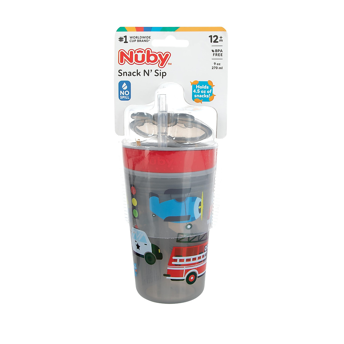 Nuby Snack N' Sip 2 in 1 Snack and Drink Cup (Red/Grey)