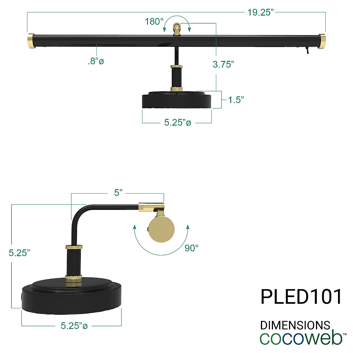 Cocoweb Adjustable LED Grand Piano Desk Lamp in Black with Brass Accents - PLED101D