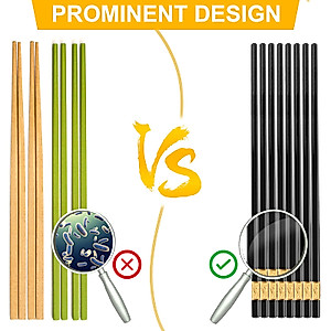 10 Pairs Reusable Chopsticks Dishwasher Safe,9.5 Inch Fiberglass Chopsticks Set, Japanese Chinese Korean Chopsticks for Food, Non-Slip, Easy to Use (Black Chopsticks)