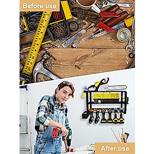 Power Tool Organizer, 3 Layers Power Tool Holder Drill Holder Wall Mount, 130lbs Weight Limit Cordless Drill Storage, Heavy Duty Metal Floating Tool Shelf Power Tool Storage with 6 Drill Rack