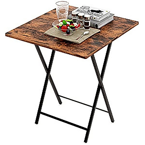 EKNITEY Folding Wooden Card Table - 22" D x 23.6" W Foldable TV Tray Table No-Assembly Industrial Dinner Table Portable Snack Table for Home Use, Picnic, Party, Easy Storage,