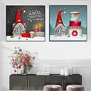 OFRKE 2-Piece Christmas Diamond Painting Kits for Adults,Gnomes Diamond Art Full Drill Round Gem Art 5D Diamond Dots Suitable Home Wall Decor 12"x12"