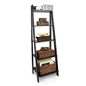 Adeptus 5 Shelf Ladder - Made from Solid Wood (Black)