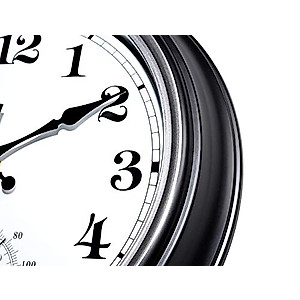 SMILEMARY 12-Inch Indoor/Outdoor Retro Silent Non-Ticking Waterproof Wall Clock with Thermometer,Battery Operated Quality Quartz Round Clock Wall Decorative for Patio/Home