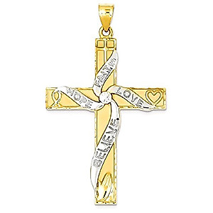 IceCarats 14K Yellow Gold Hope Faith Love Believe Latin Mexican Holy Cross Necklace Religious Pendant Jesus Christ Charm Only