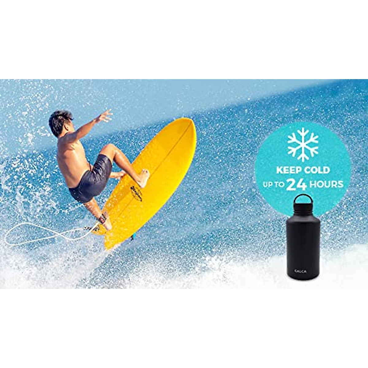 Insulated Water Bottle with Wide Mouth Lid Stainless Steel Double Wall Vacuum Hot/Cold Water Bottle 64oz (Picture)