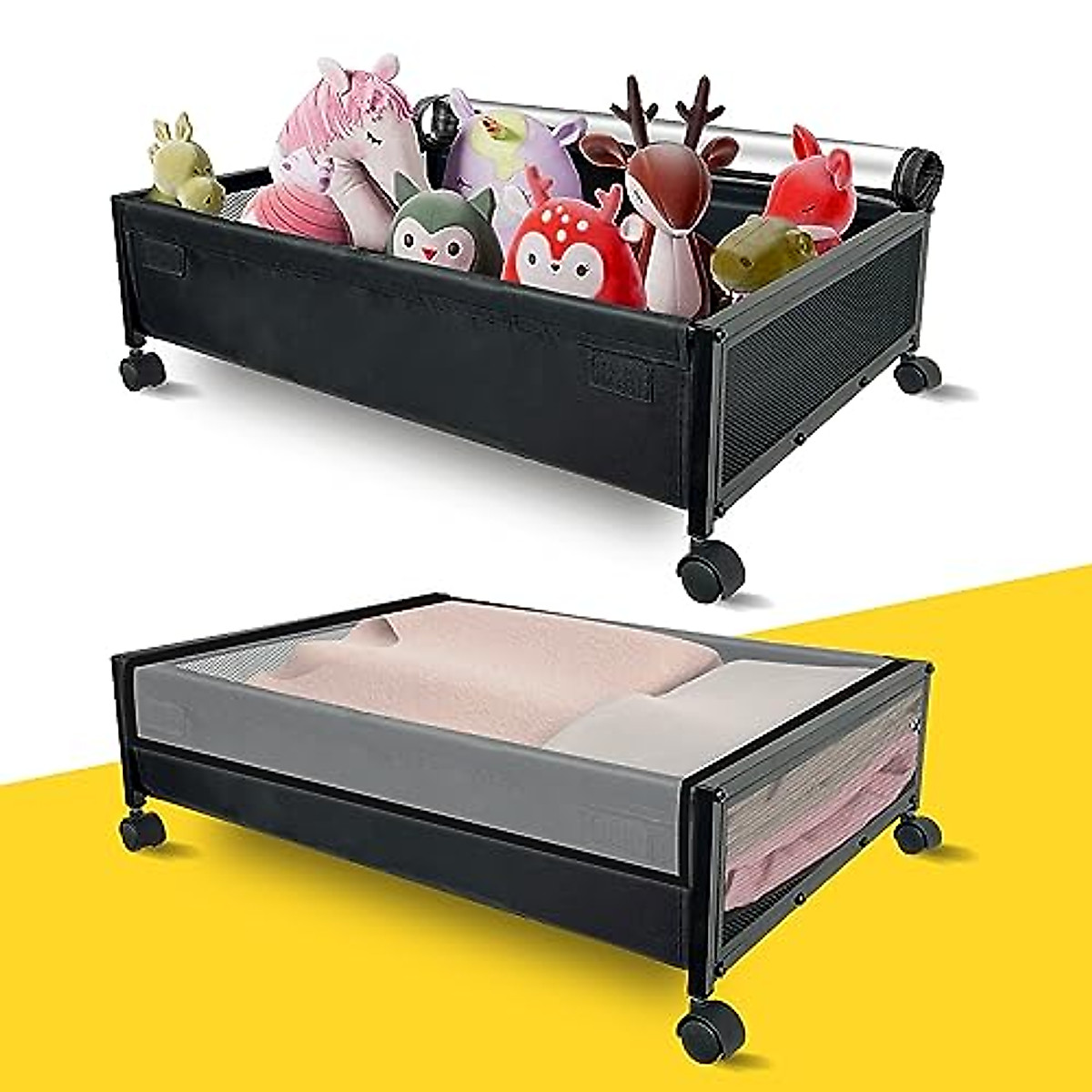 UEAKPIC Under Bed Storage Containers with Wheels, 2 Pack Under Bed Shoe Storage Organizer, Rolling Under Bed Storage Metal Drawer, Organization and Storage for Clothes, Toys, Blankets, Books