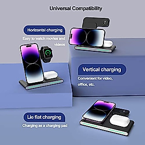 3 in 1 Wireless Charger Wireless Charging Station for Apple Multiple Devices Foldable Stand Dock for iPhone 14 13 12 11 Pro Xs Max XR 8 Plus & Apple Watch Series 8 7 6 SE 5 4 3 AirPods with Adapter