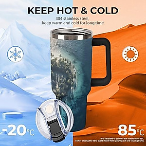 Heart Shaped Island 40 Oz Water Bottle, Stainless Steel Tumbler with Handle And Straw, Extra Large Insulated Tumbler, Flip Straw Tumblers for Sports, Work, Car, Travel And Weekends