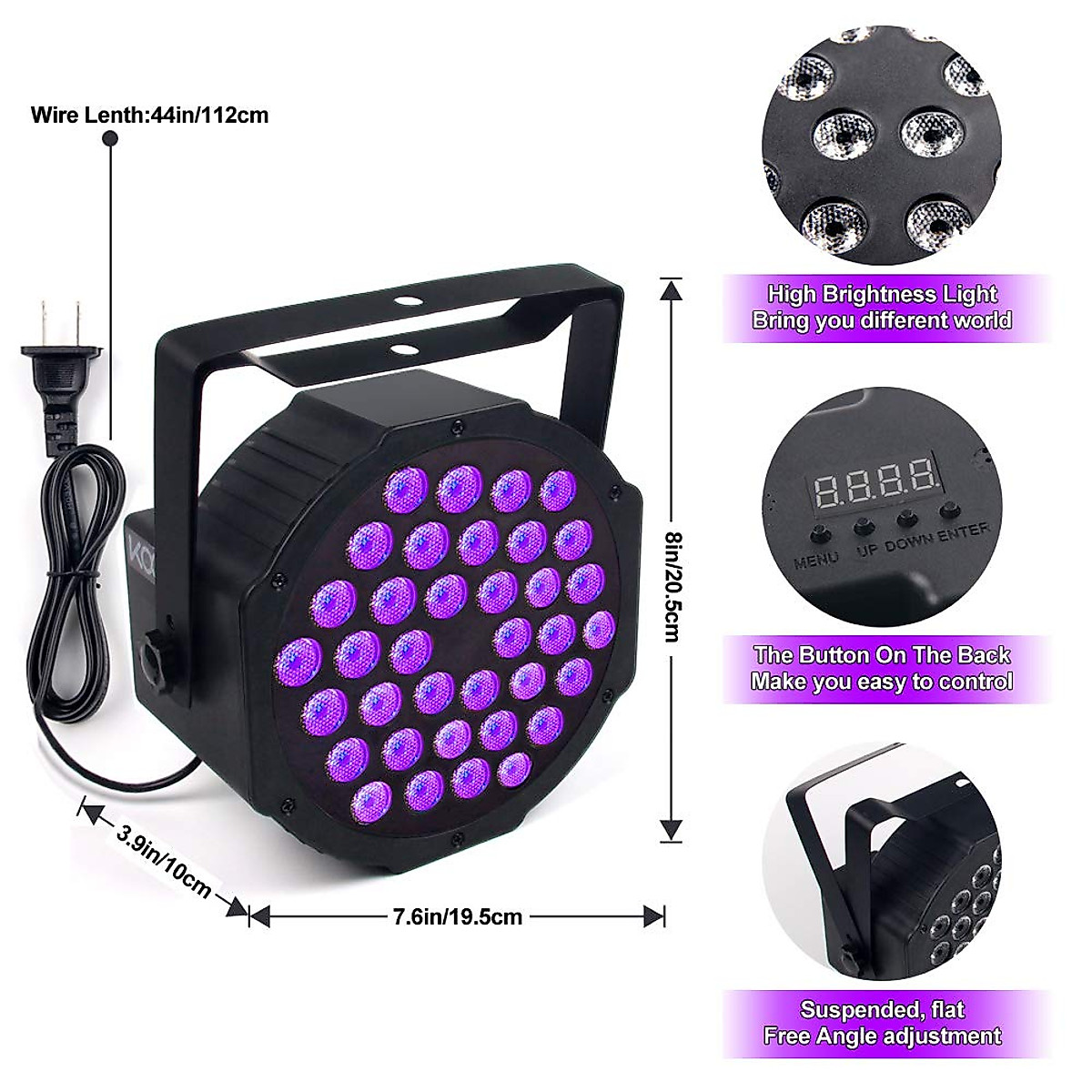 UV Black Lights, KOOT 72W Strobe Lights 36 Led Blacklight with Glow in The Dark Party Supplies by DMX and Remote Control Stage Light for DJ Wedding Church Bar Club