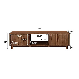 Walker Edison Walton Modern Fluted-Door Low Stand for TVs up to 65 Inches, 58 Inch, Mocha
