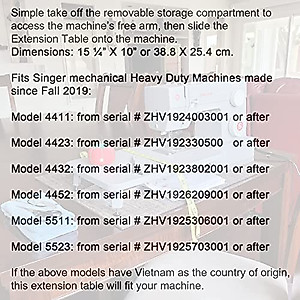 MUCITAGF Sewing Machine Extension Table for Singer 4411, 4423, 4432, 4452 Mechanical Heavy Duty Sewing Machines
