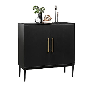 Vrullu Modern Storage Cabinet, Free Standing Buffet Cabinet, Black Sideboard and Buffet Storage, Wood Accent Cabinet for Living Room, Hallway, Entryway, Dining Room, Bedroom (1, Black)