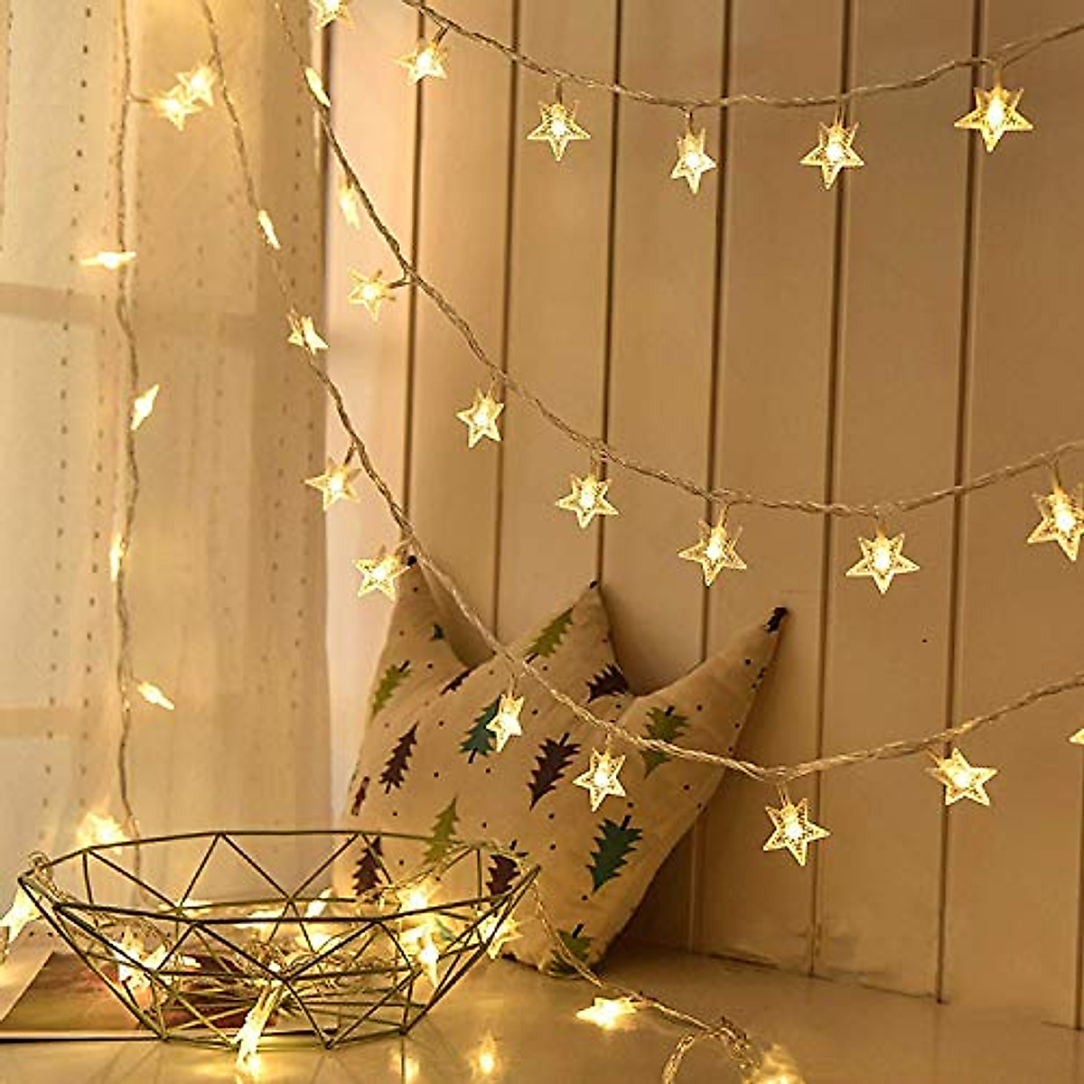 Merdeco Star String Lights, 16ft/5m 50 LED Plug in String Lights Warm White Fairy Lights for Christmas/Wedding/Party Indoor and Outdoor Decoration