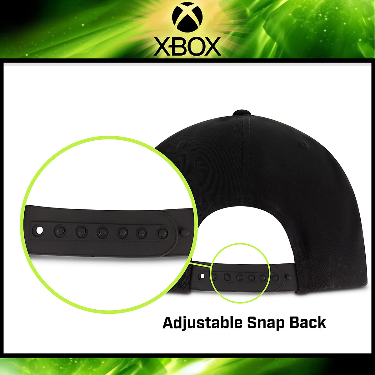 Microsoft Xbox Baseball Hat, Skater Adult Snapback Cap with Flat Brim, Baseball Cap, Black, One Size