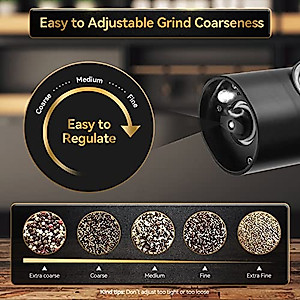 MOVAFEE Electric Salt and Pepper Grinder Set, Rechargeable Automatic Pepper Mill Set, Dual Charging Base, 1 Hand Operation, USB Cables, Refillable, No Battery Needed, LED Light, Adjustable Coarseness