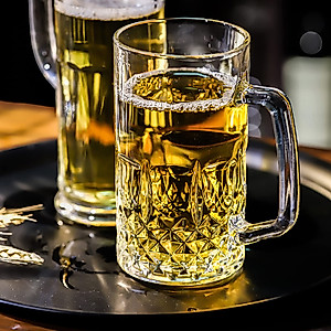 Frcctre 6 Pack 16 Oz Glass Beer Mug, Large Beer Glasses Steins with Handle and Stainless Steel Straws, Crystal Lead-Free Drinking Glasses Water Cups for Beer, Juice, Beverage, Bar