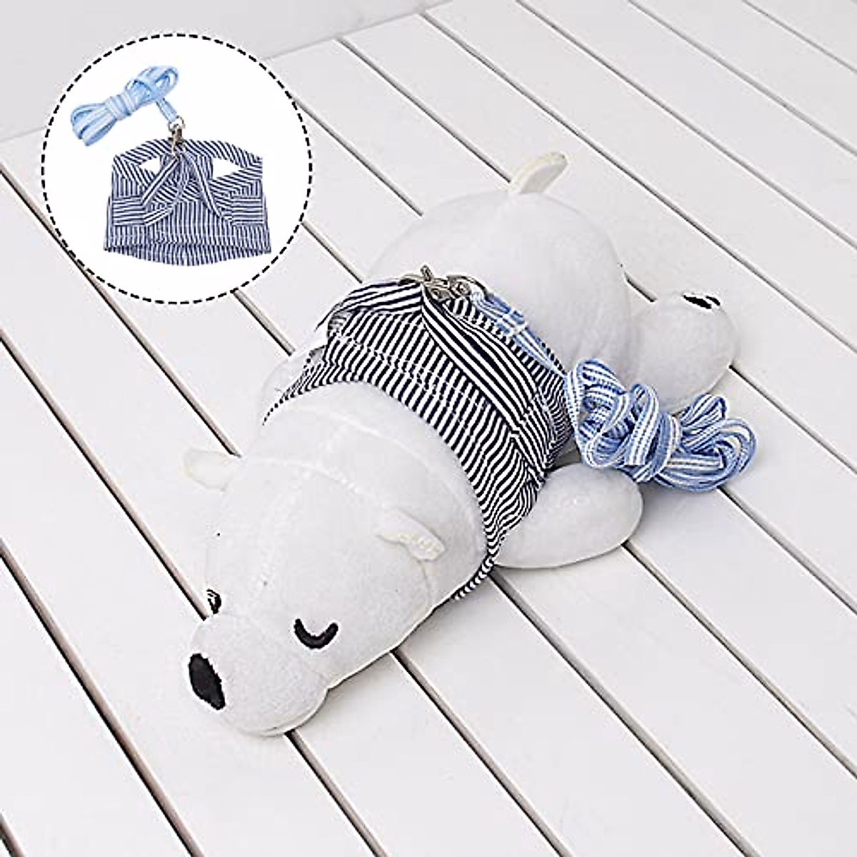 Small Animal Harness and Leash Guinea Pig Rabbit No Pull Comfort Padded Cotton Stripe Vest Suit for Chinchilla Puppy Kitten and Other Small Pets - Size S (Blue)
