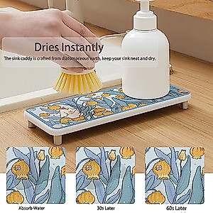 Jeeuear Sink Caddy Instant Dry Sink Organizer Kitchen Sink Organizer Bathroom Counter Organizer Sink Tray Sponge Soap Holder for Bottles Kitchen Decor Flower Pink