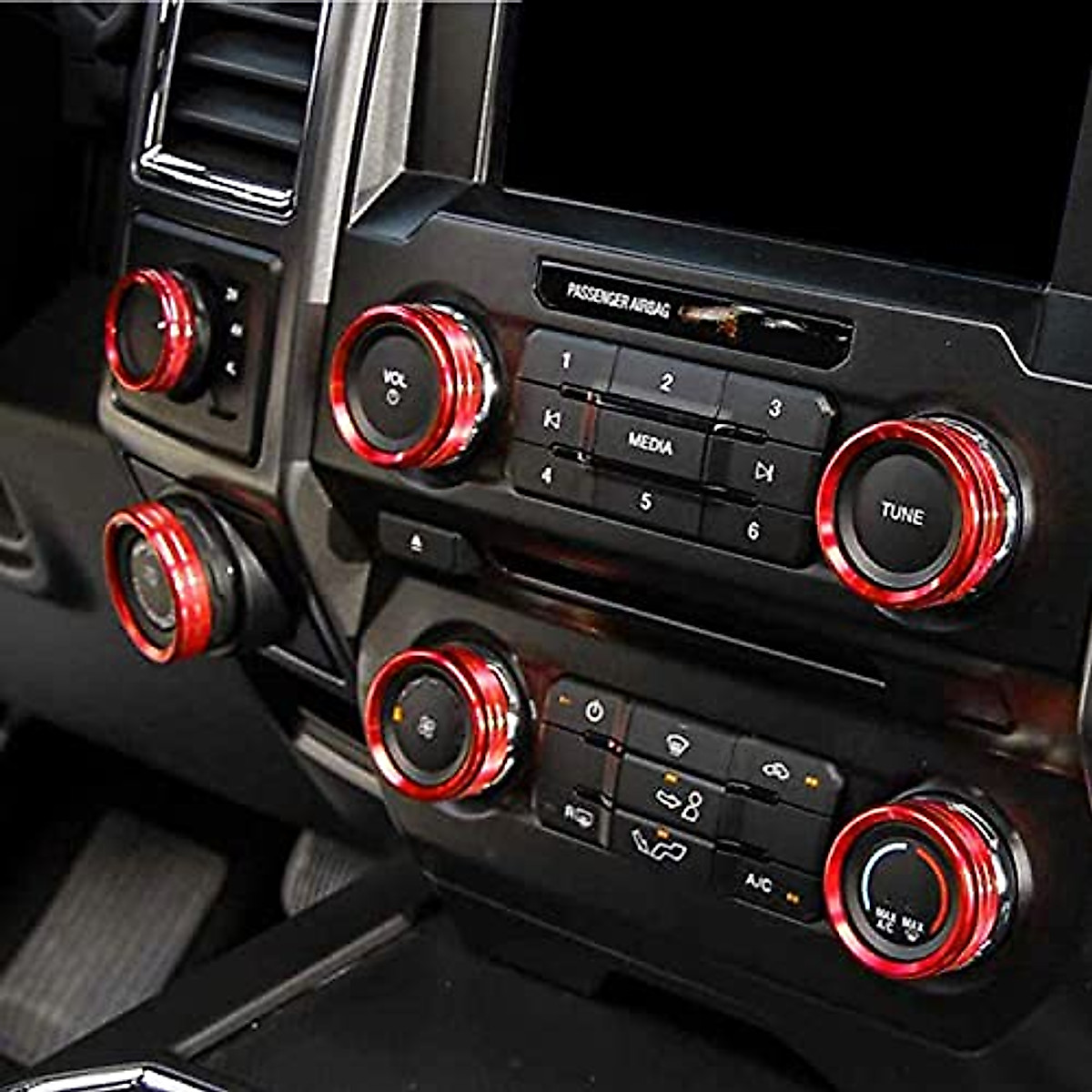 Knob Cover for F150 AC Climate Control Switch/Trailer/4WD/VOL/Tune Button Interior Center Console Trim Accessories Compatible with Ford F150 XLT 2016 2017 2018 2019 (Dark Red 6 Pcs)